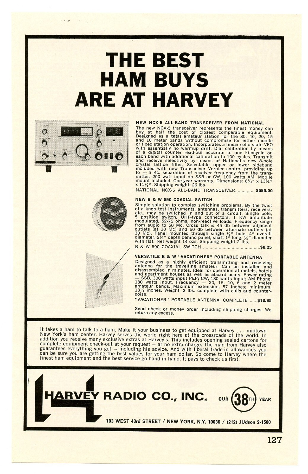 QST Ham Radio Magazine Ad NATIONAL NCX-5 All-Band Transceiver at HARVEY ...