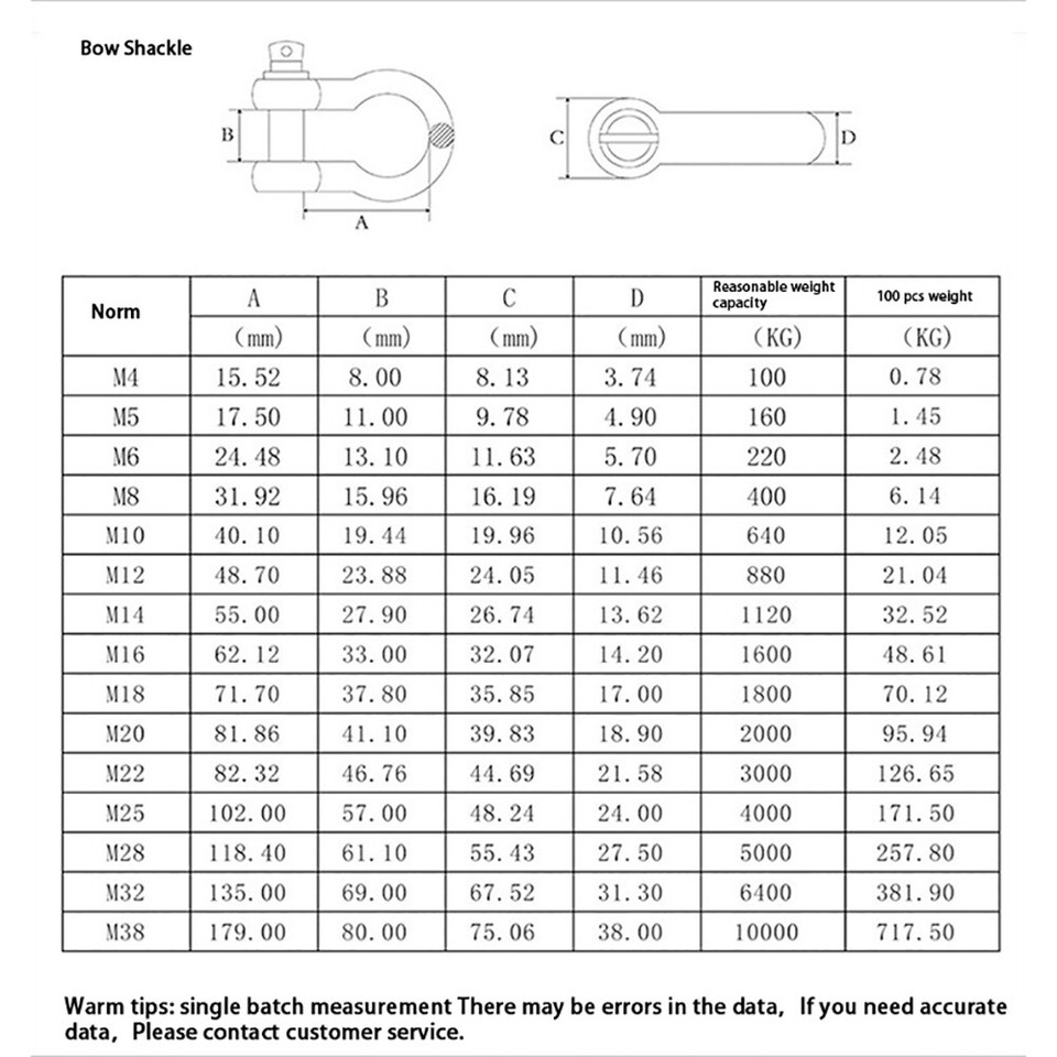 Shackles M4-M28 316 Stainless Steel D-Shackle & Bow Type Shackle ...