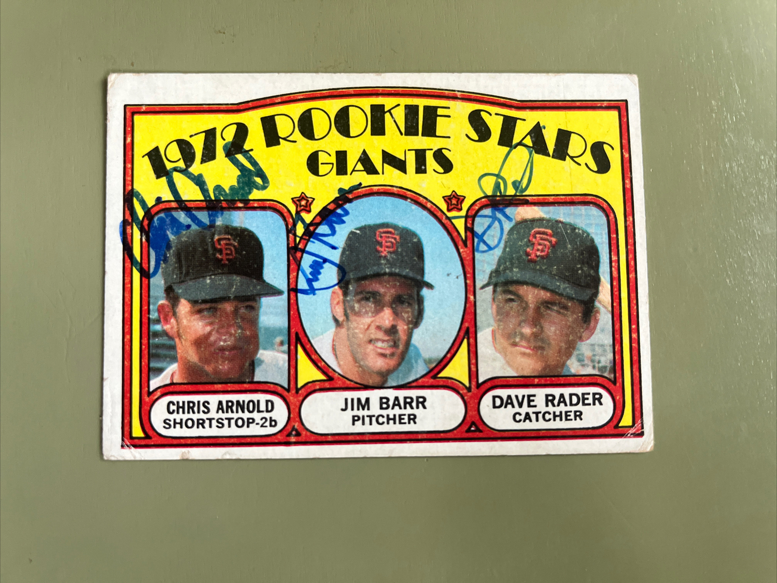 1972 Topps #232 autograph auto Chris Arnold Jim Barr Dave Rader Rookies ...