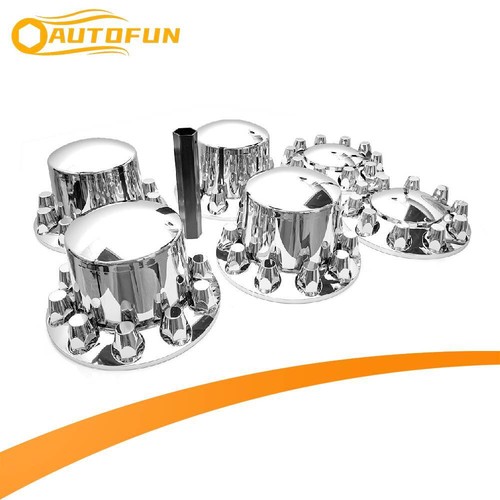 Front & Rear Chrome Hub Cover Semi Truck Wheel Kit Axle Cover 33mm Lug ...