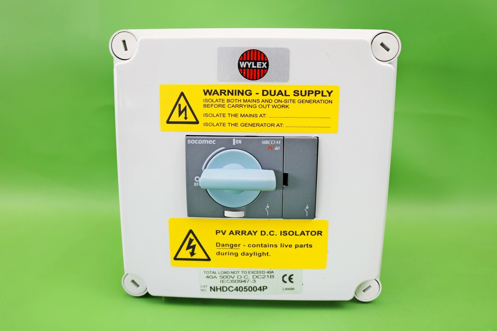 Wylex 40A 500V DC Isolator Rotary Switch with Insulated Enclosure Solar ...