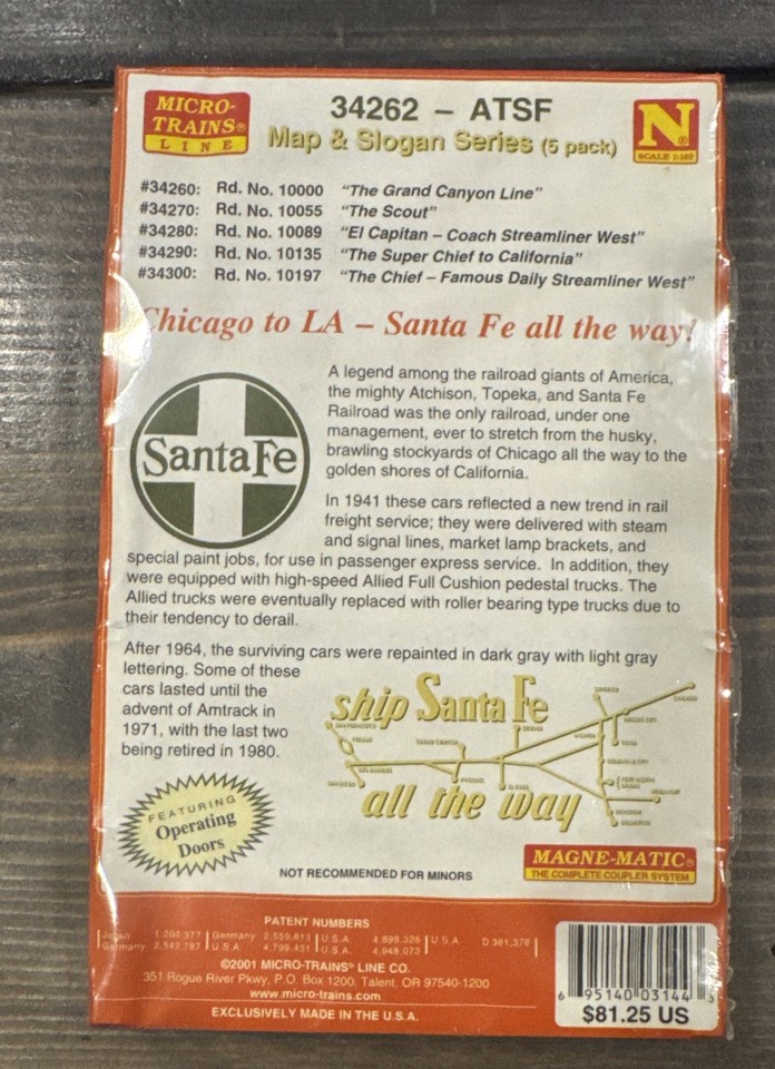 N Scale Micro-Trains Santa Fe Map & Slogan 50’ Box Car 5-Pack ATSF ...