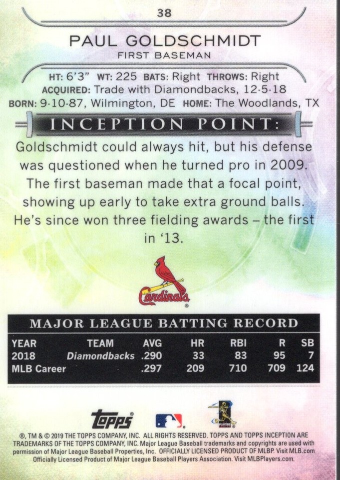 2019 Topps Inception Orange #38 Paul Goldschmidt /50 - BB | eBay