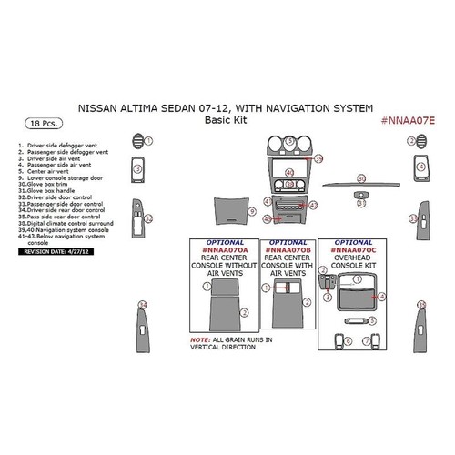 For Nissan Altima 2007-2012 Remin NNAA07E-RC Real Chrome Basic Dash Kit ...