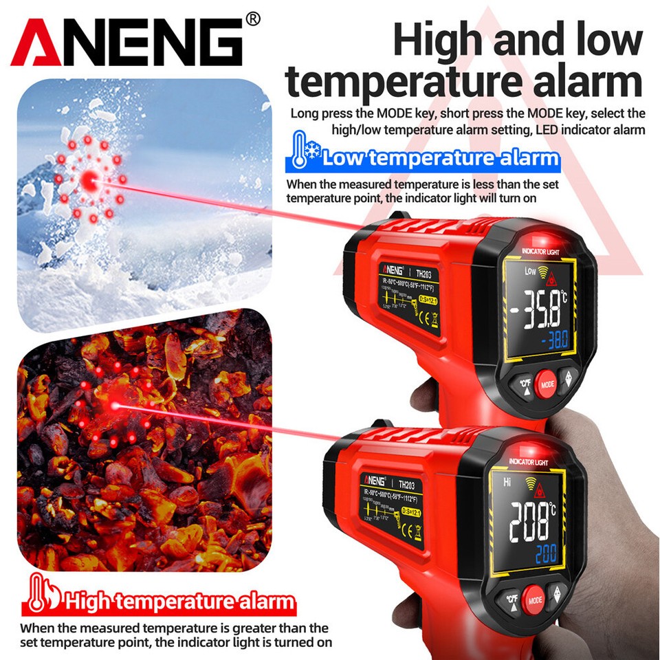 Digital Pyrometer Tester Meter VA Reverse Color Screen Temperature ...
