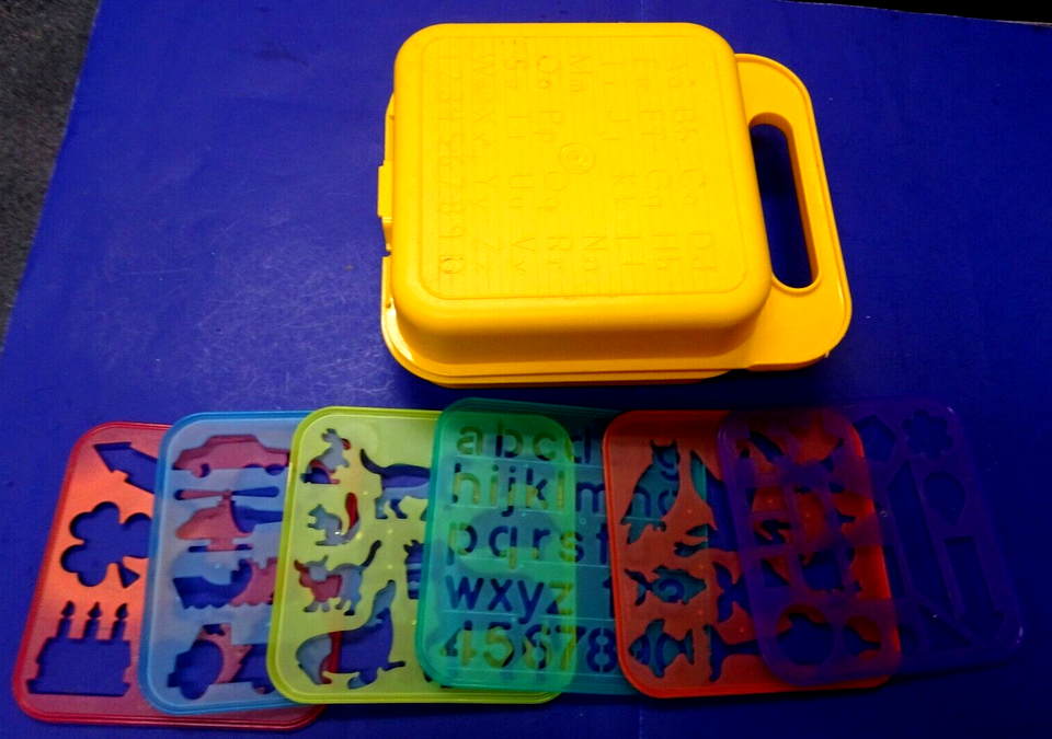 Vintage Tupperware Tuppertoys Case w/ 6 FUN Used Stencils-1987 FUN FOR ...