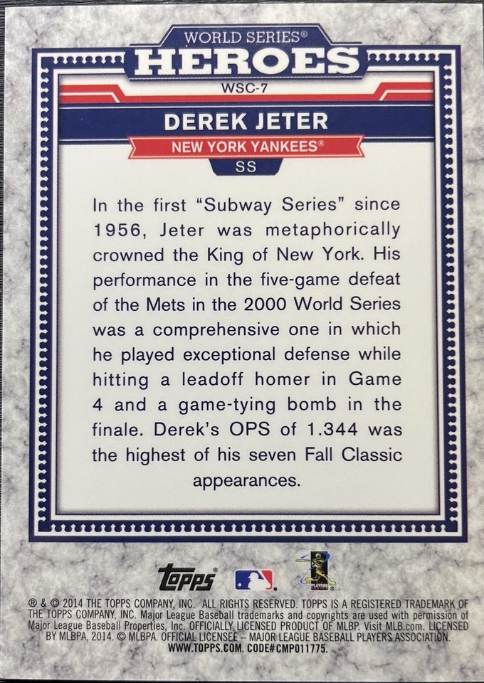 2014 Topps Chrome Update Mega Box World Series Heroes Derek Jeter #WSC ...