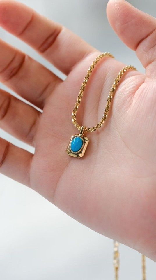 18K Gold Natural Blue Turquoise Pendant, 18K Gold Sleeping Beauty ...