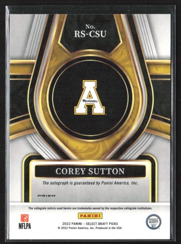 2022 Panini Select Draft Picks - Rookie Signatures Corey Sutton #RS-CSU ...