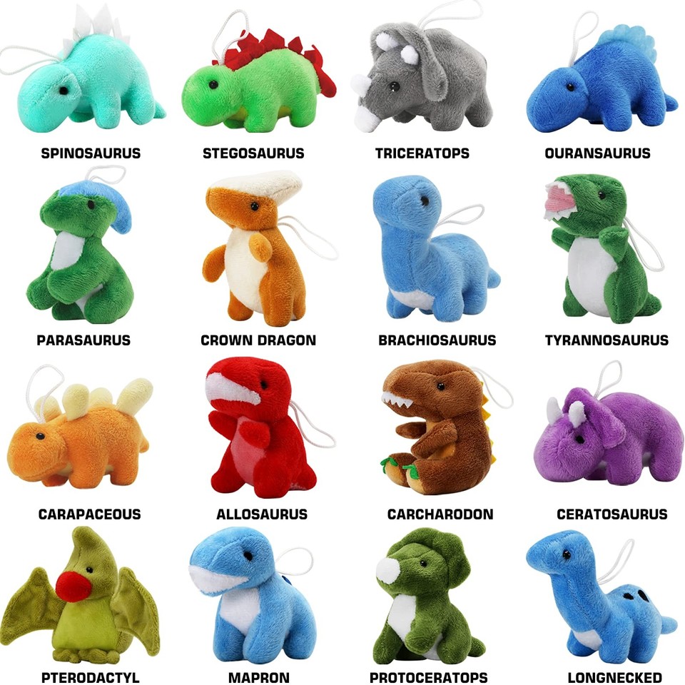 16 Pack Plush Dinosaurs Bulk, Mini Dinosaur Figures Assortment Keychain ...