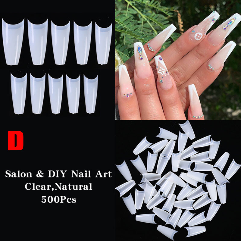 500pcs Artificial Nails French False Half Nail Art Tips Acrylic UV Gel ...