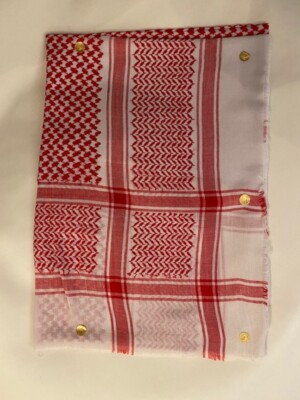 LARGE WINTER WOOLLEN ARAB SHEMAGH KEFFIYEH PALESTINE SHAWL RED WHITE 52 ...