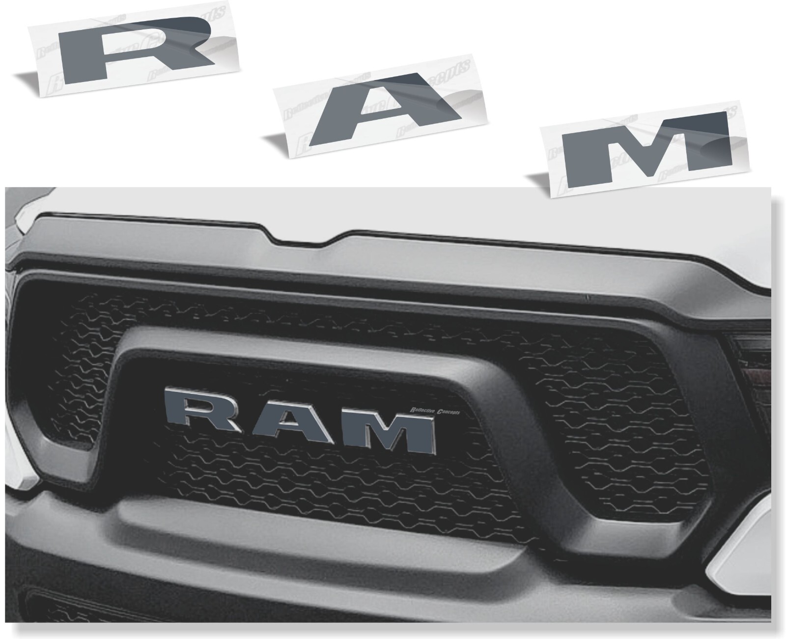 RAM Grille Emblem Overlay Decal - 2015-2018 Ram Rebel and 19-23 Warlock ...
