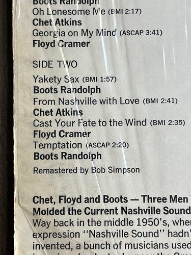 Chet Atkins, Floyd Cramer, Boots Randolph ‎“Chet, Floyd & Boots” Vinyl ...