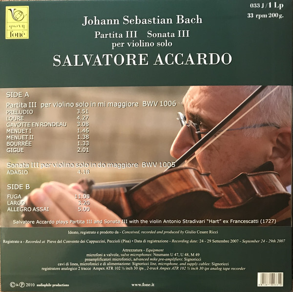 Salvatore Accardo, Johann Sebastian Bach - Partita III Sonata III, per ...