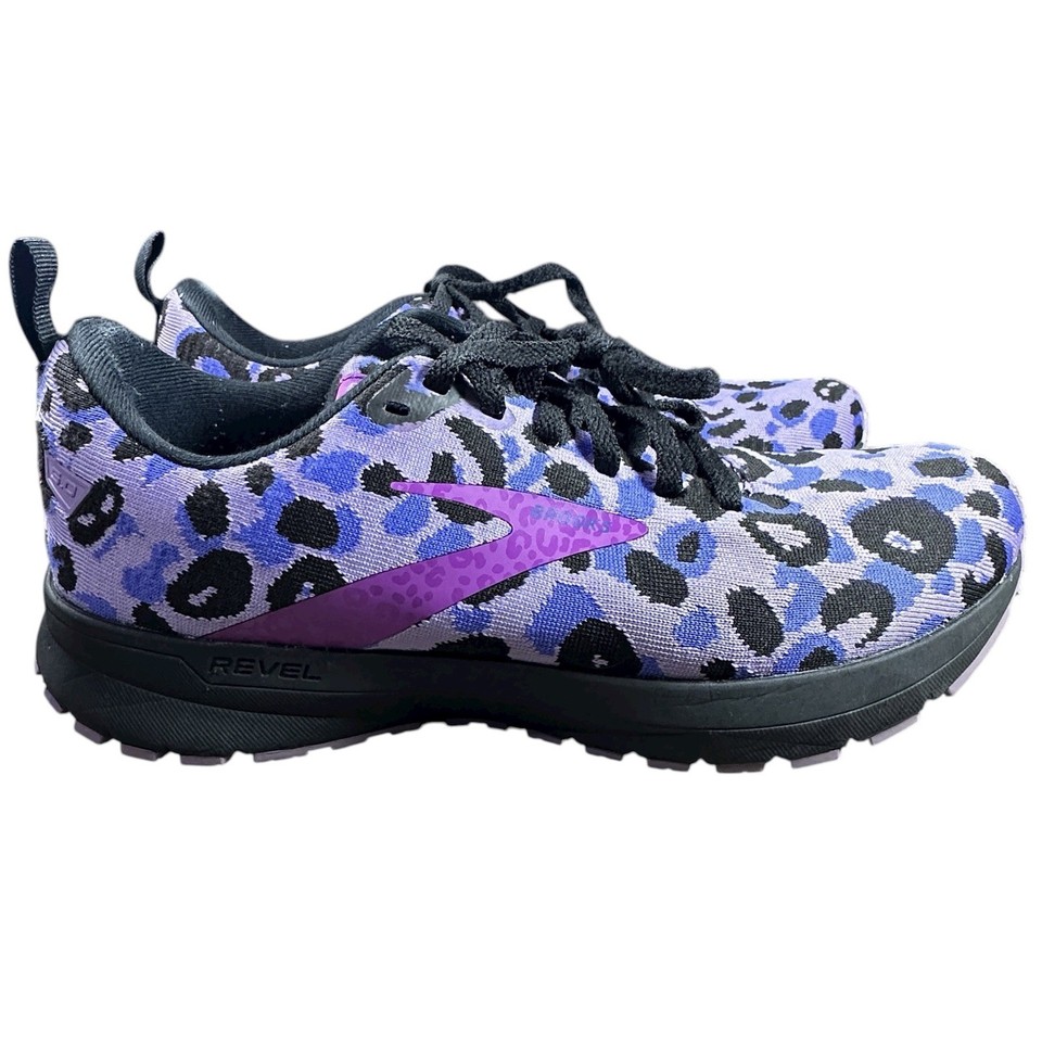 Brooks Revel 5 Purple Black Leopard Print Running Sneakers Women’s Size ...