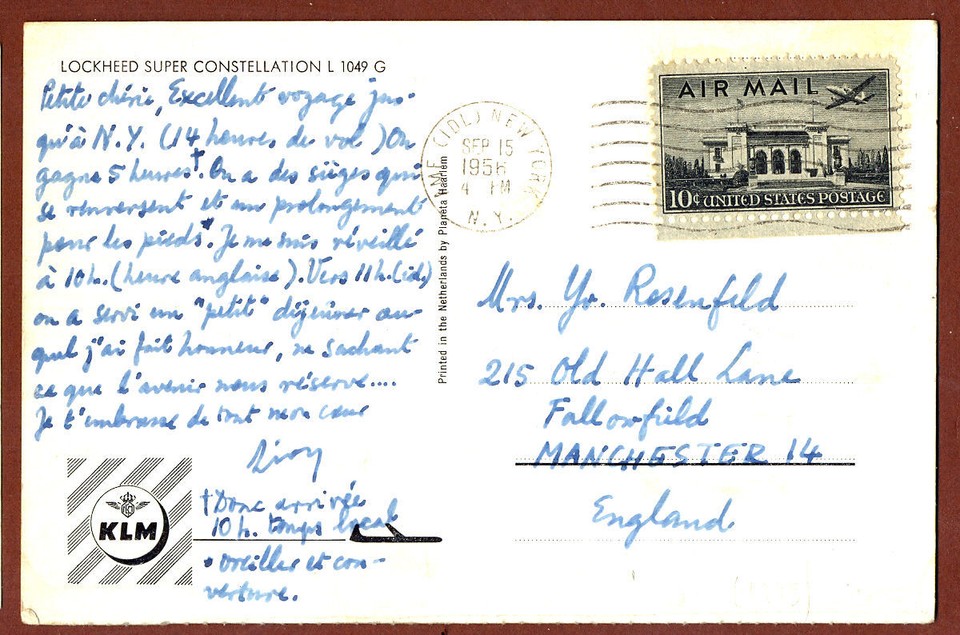 1956 KLM Airlines Issued Lockheed Super Constellation L-1049G Postcard ...
