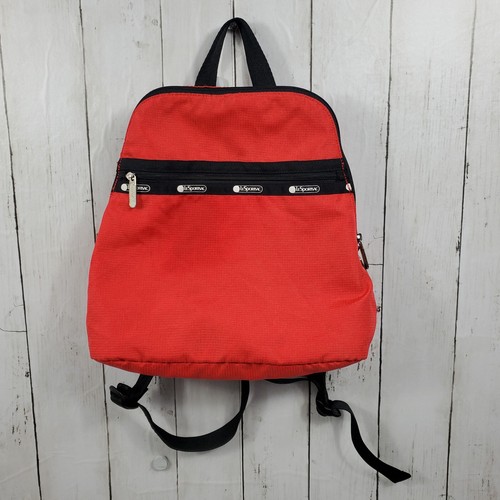 LeSportsac Classic Small Backpack Red Black Trim Nylon Zipper Pocket | eBay