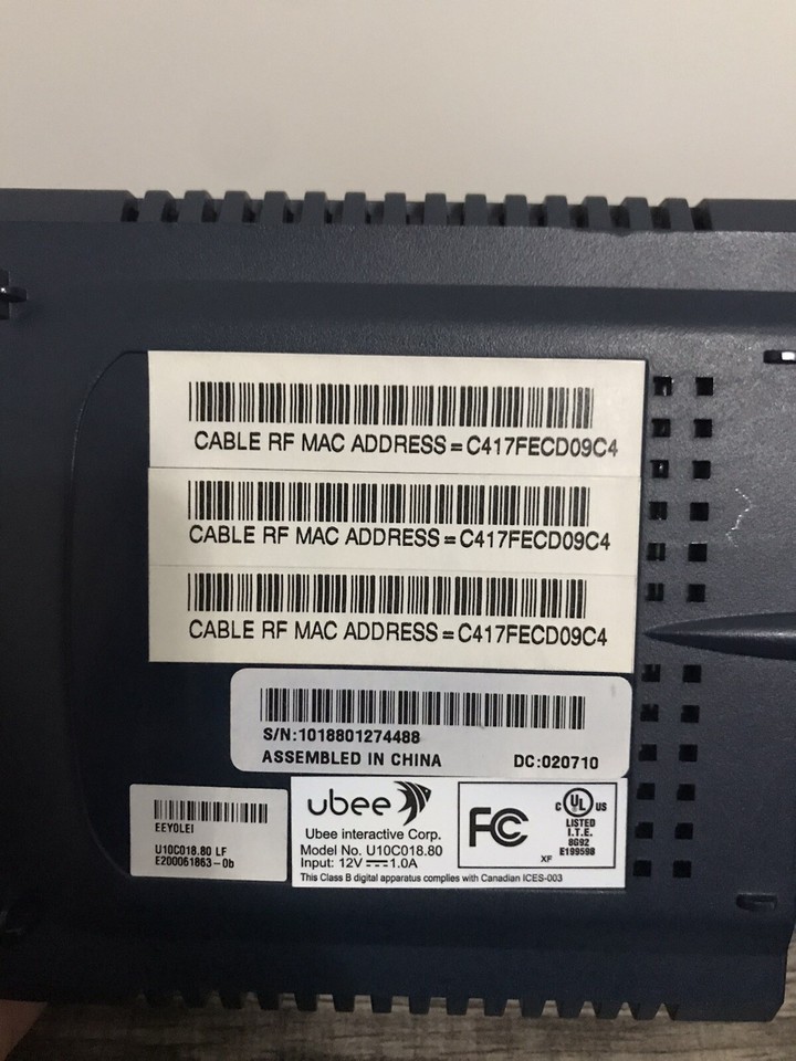 Ubee Ambit U10C018 DOCSIS 2.0 Cable Modem U10C018.80 With Adapter & New ...