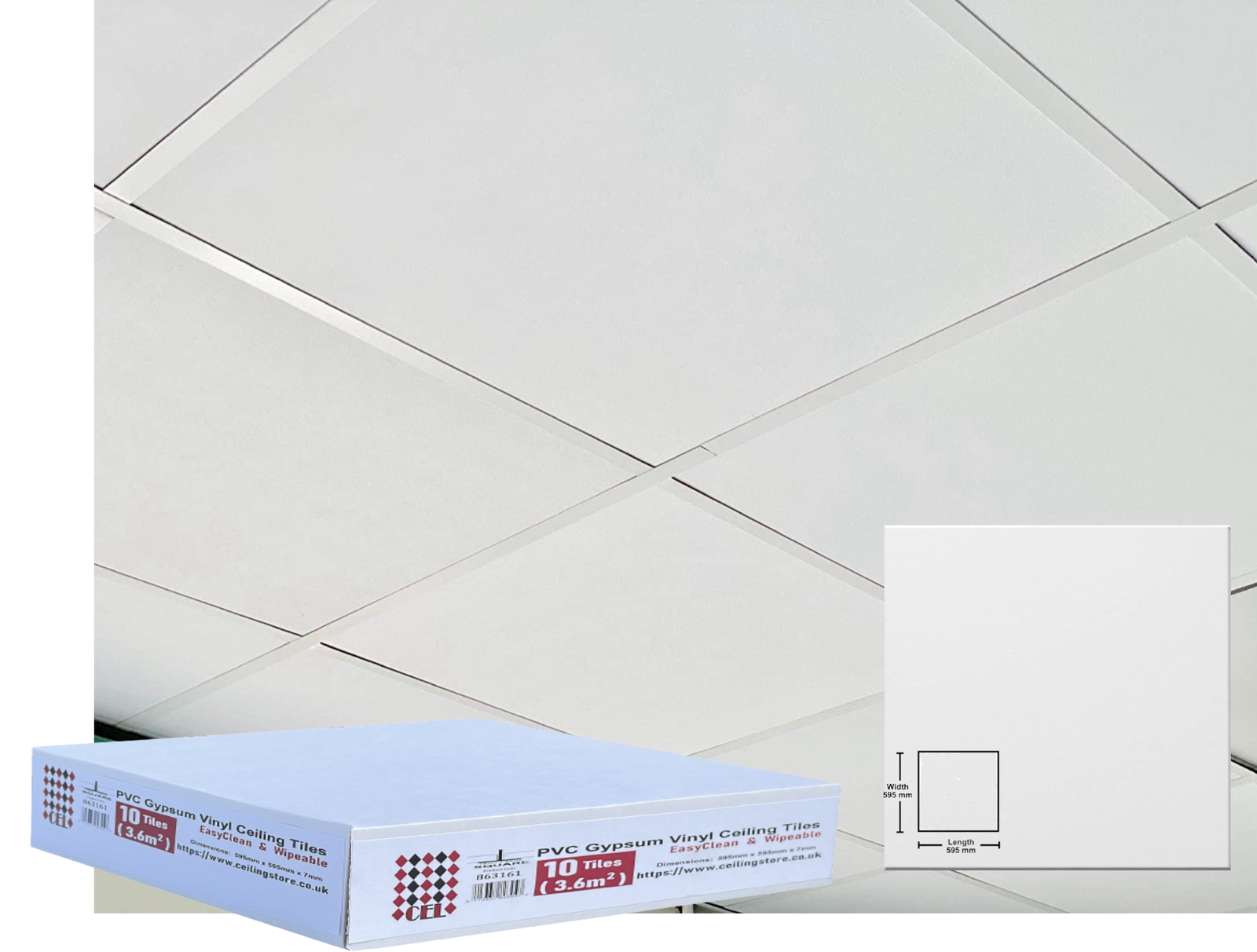Suspended Wipeable Ceiling Tiles 595mm x 595mm Easyclean Waterproof ...