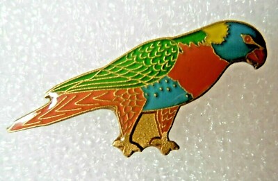 Parrot pin badge. Multicoloured bird. Brand new. Metal. Enamel. Amazon ...