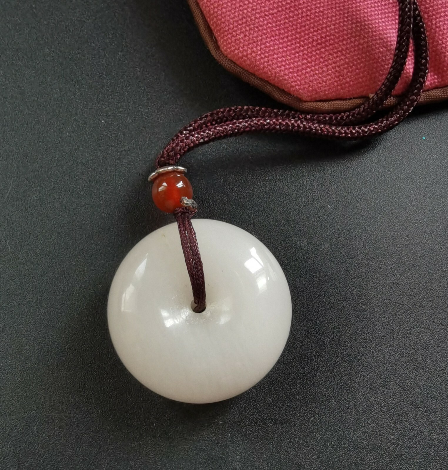 Love Natural white jade stone Donut Amulet pendant necklace Adjustable ...