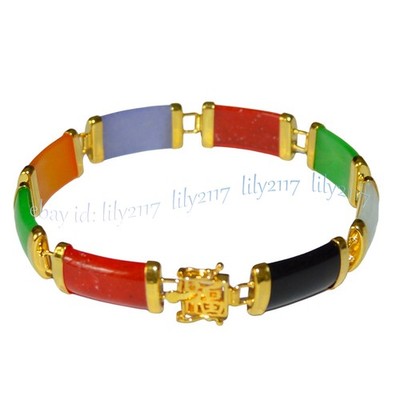 Natural Multicolor Jade Gemstone Bangle Bracelet Fortune Luck Women ...
