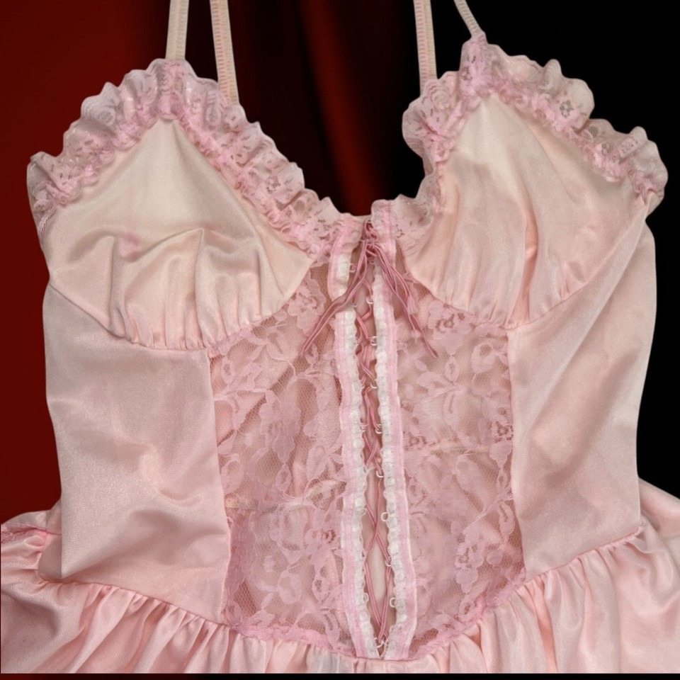 60's Vintage Pink Lace Corset Top Coquette Flutter Leg Bodysuit ...