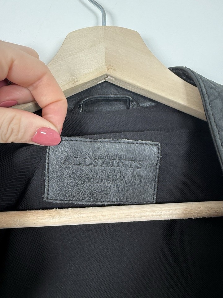 All Saints Leather Jacket Medium Mens Black Biker Bomber Punk Den ...