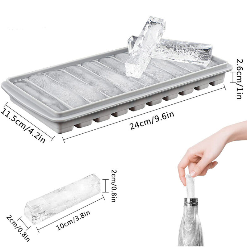 Ice-Cube Tray, Long Ice Stick Mould, Silicone With Lid, Rectangular ...
