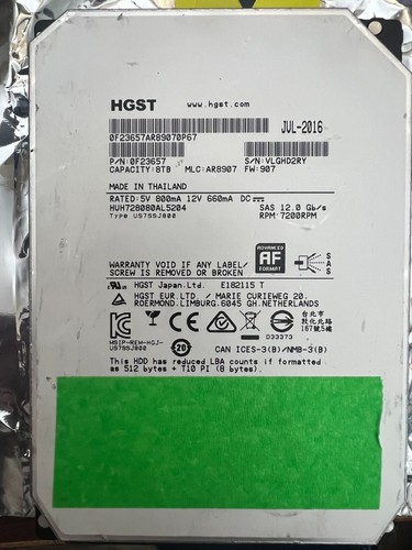 HGST 8TB SAS 12GBPS 7200RPM 3.5" HDD HUH728080AL5204 P/N 0F23657 | eBay