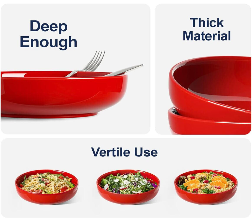 Salad Pasta Bowl Red Dinnerware Kitchen Deep Food Dessert Pasta ...