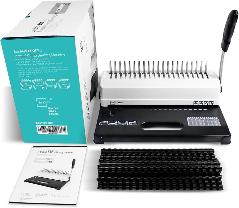 Binding Machine, 19-Hole, 450 Sheets, Comb Binder Machines with 100 PCS ...