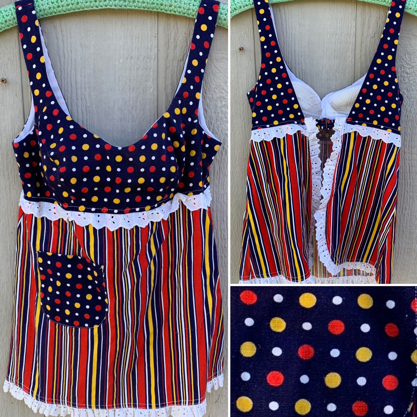 vintage swimsuit top halter top apron style striped p… - Gem