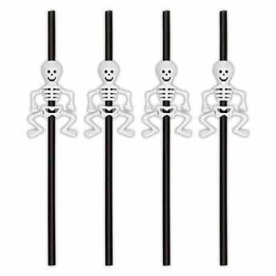 HALLOWEEN SKELETON PLASTIC STRAWS REUSABLE 6PK BIRTHDAY PARTY SUPPLIES ...