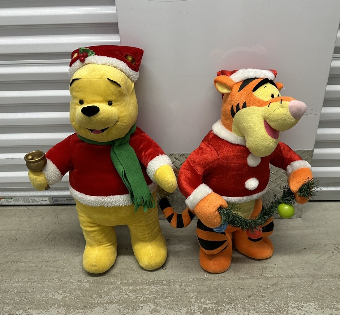 Disney Winnie the Pooh & Tigger Standing Plush Holiday Christmas Santa ...