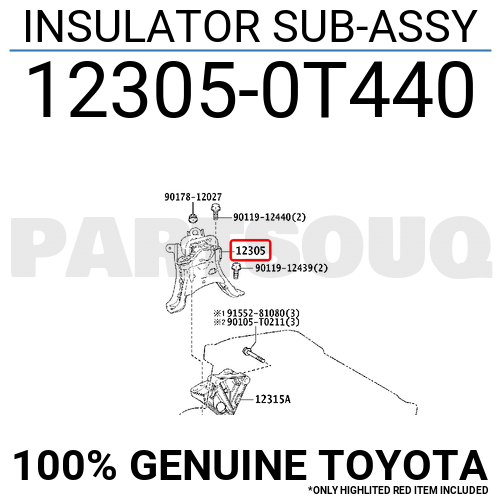 123050T440 Genuine Toyota INSULATOR SUB-ASSY 12305-0T440 | eBay