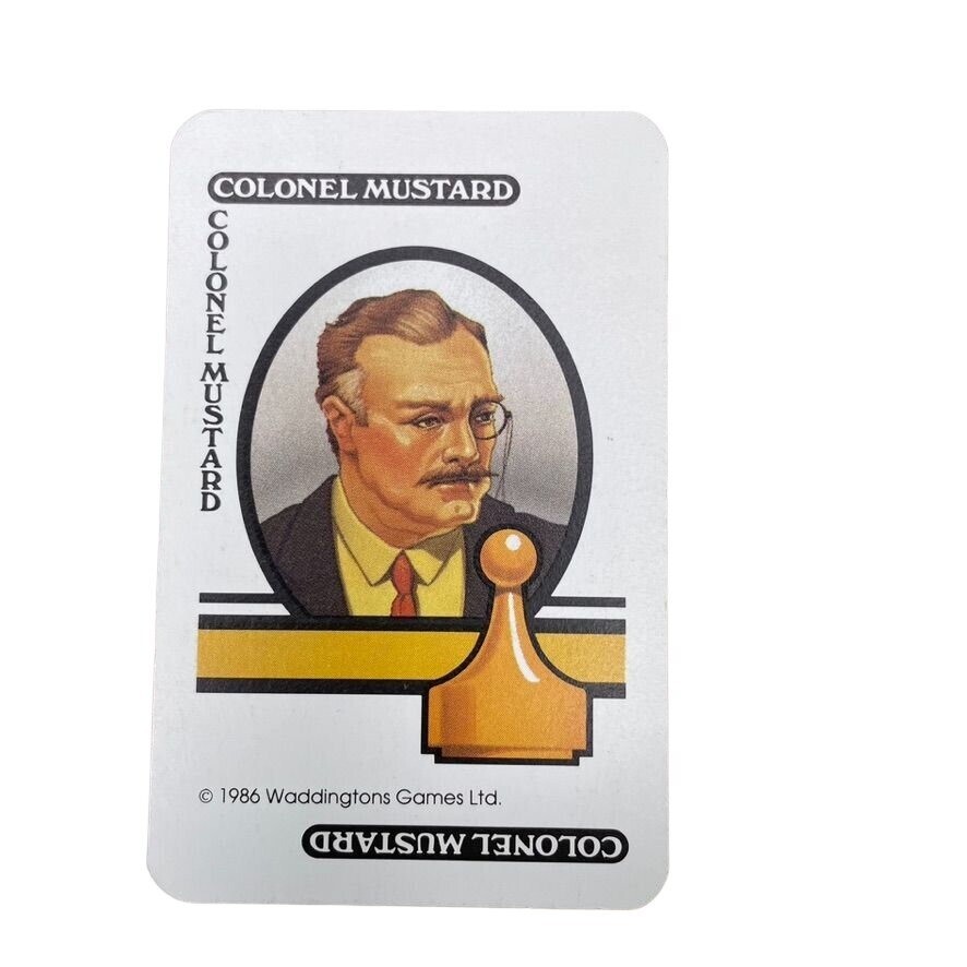 Vintage 1986 CLUE Colonel Mustard Character Card Replacement Game Piece ...