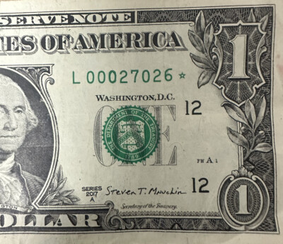 $1 Fancy 00027026 LOW 5-digit Serial Number Star Note 2017 US One ...