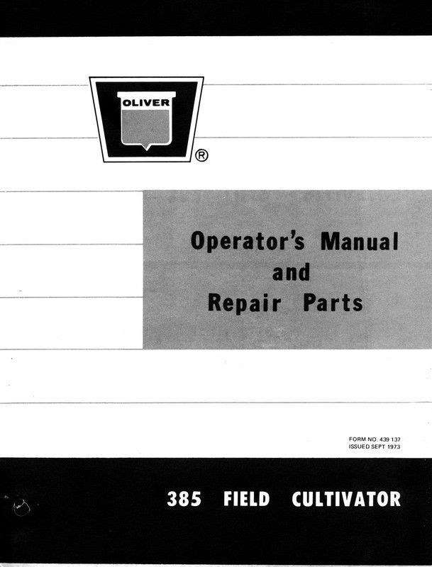 Oliver 385 Field Cultivator Operators and Parts Manual | eBay