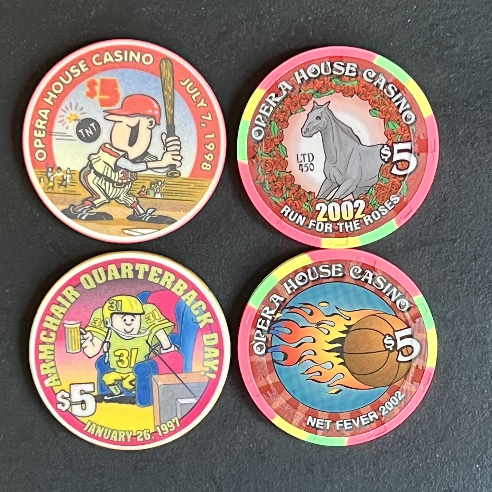 Lot Of 4 Different Opera House Las Vegas Casino Chips $5 Sports ...