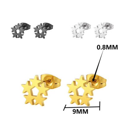 1 pair star shape stud black/gold/silver earrings fashion jewelry au ...