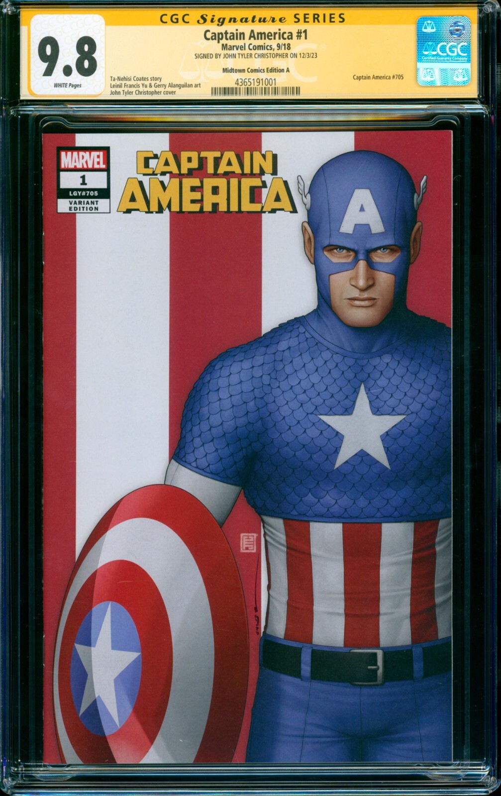 Captain America #1 JTC VARIANT CGC SS 9.8 signed John Tyler Christopher ...