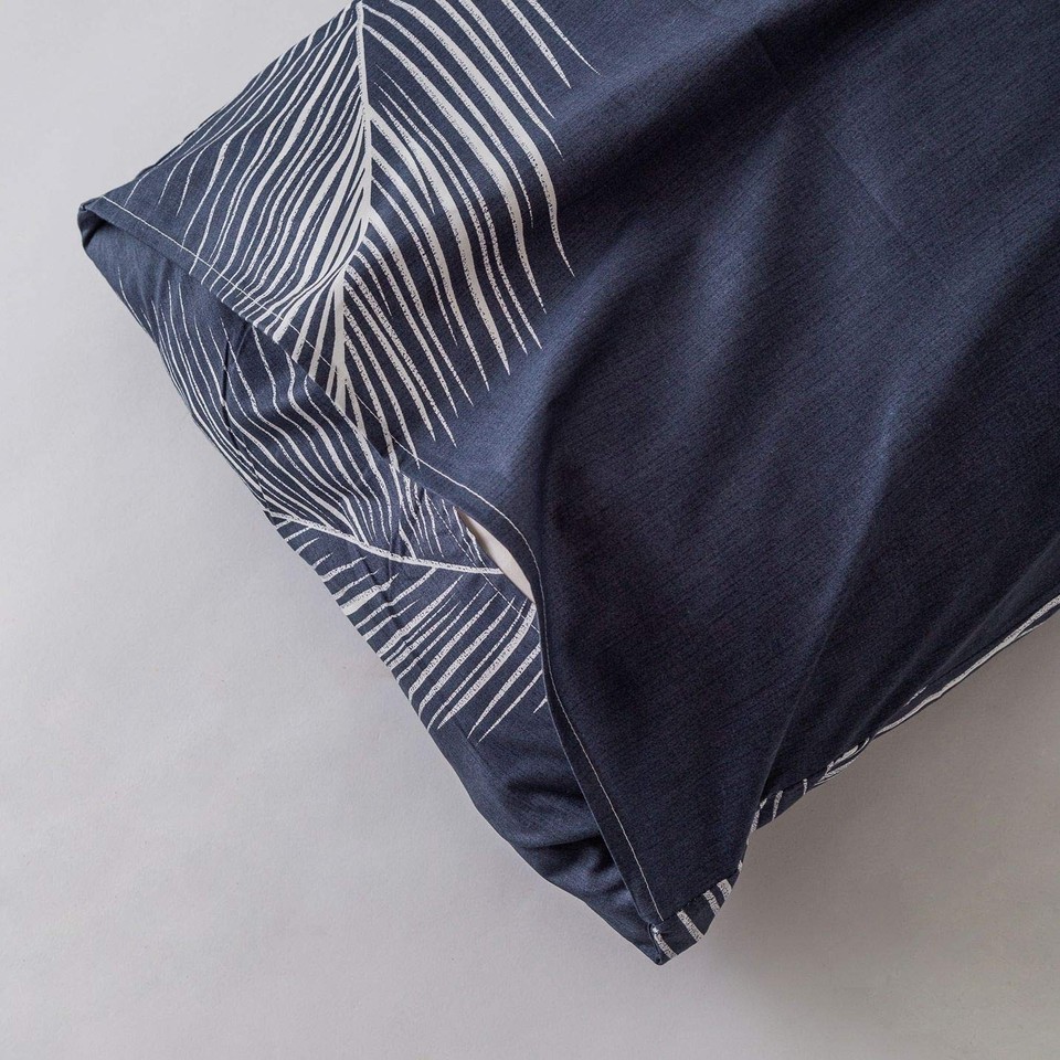 Navy Blue Botanical Duvet Cover Queen 100% Cotton Hawaiian Palm Leaves ...