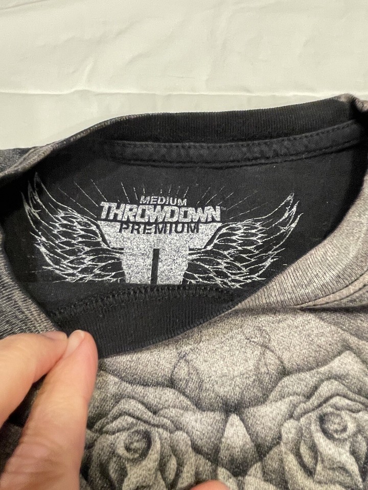 Throwdown Shirt Adult Medium All Over Print AOP Skulls Wings Y2k Grunge ...