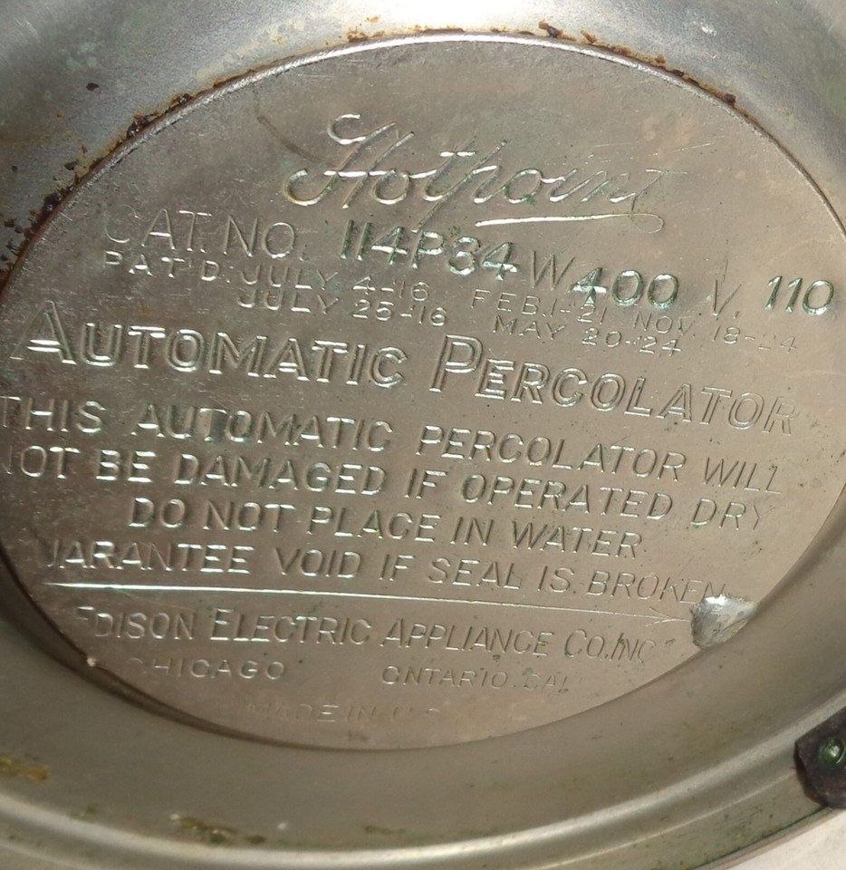 M49 Antique HOTPOINT Edison 114P34 Percolator Coffee Maker Pot w ...