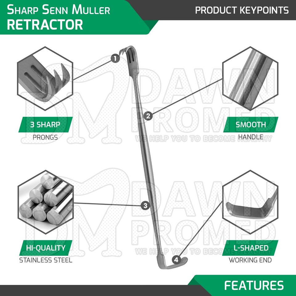Senn Muller Retractor Sharp 6 3/8″ Double Ended Dermatology Surgical ...