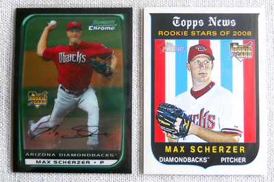 2008 Bowman Chrome BDP33 Topps News 519 Max Scherzer Rookie Card lot (2 ...