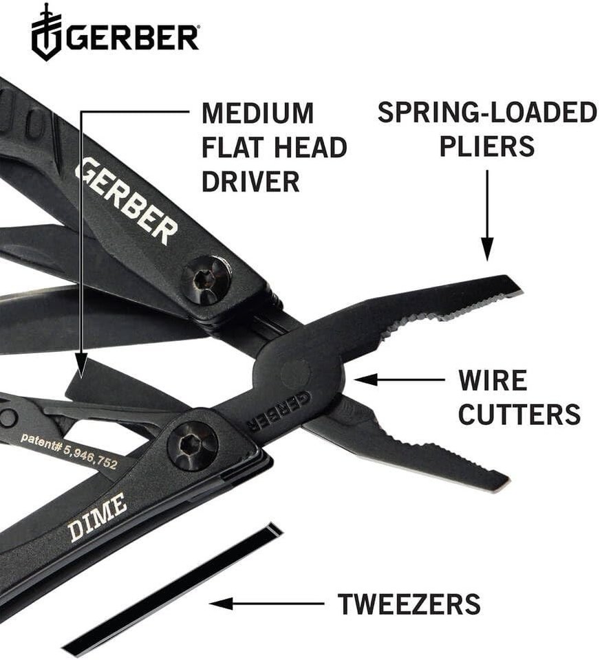 Gerber Dime 12-in-1 Mini EDC Multitool Knife Pliers Keychain Bottle Opener Black | eBay
