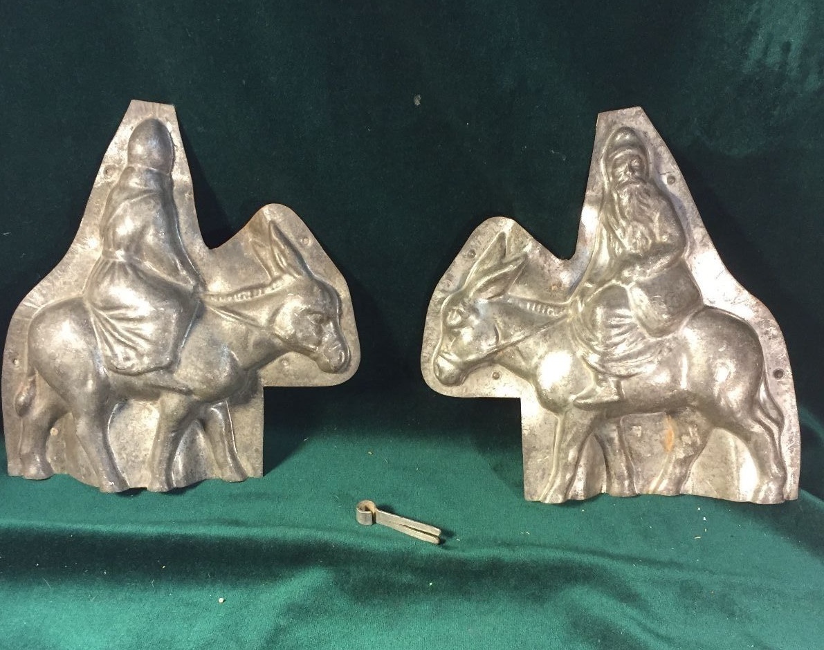 RARE! Lg Early Father Christmas Riding Donkey Chocolate Mold LeTang ...